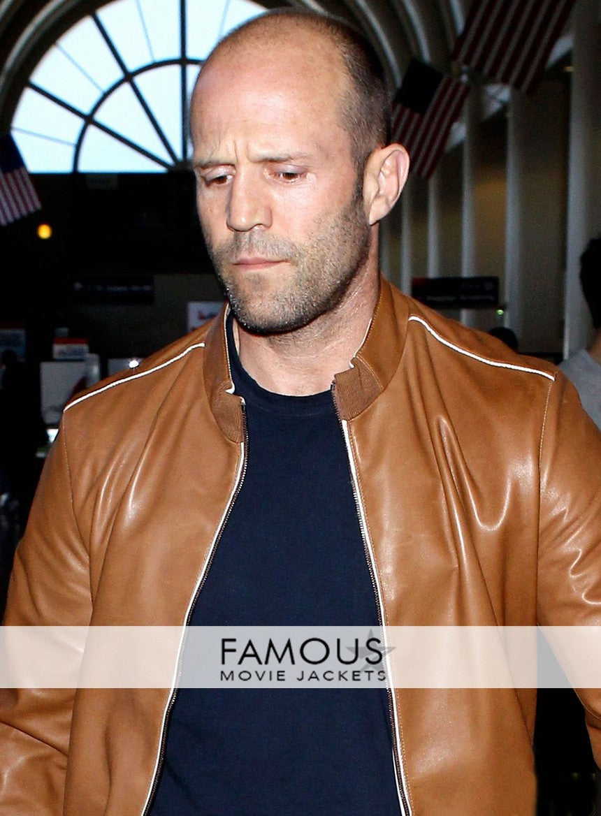 Jason Statham Brown Bomber Stripes Leather Jacket
